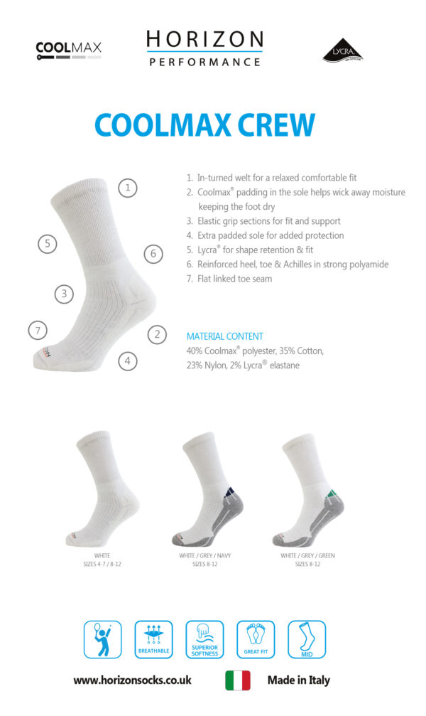 Horizon Performance Sport Coolmax Crew Socks